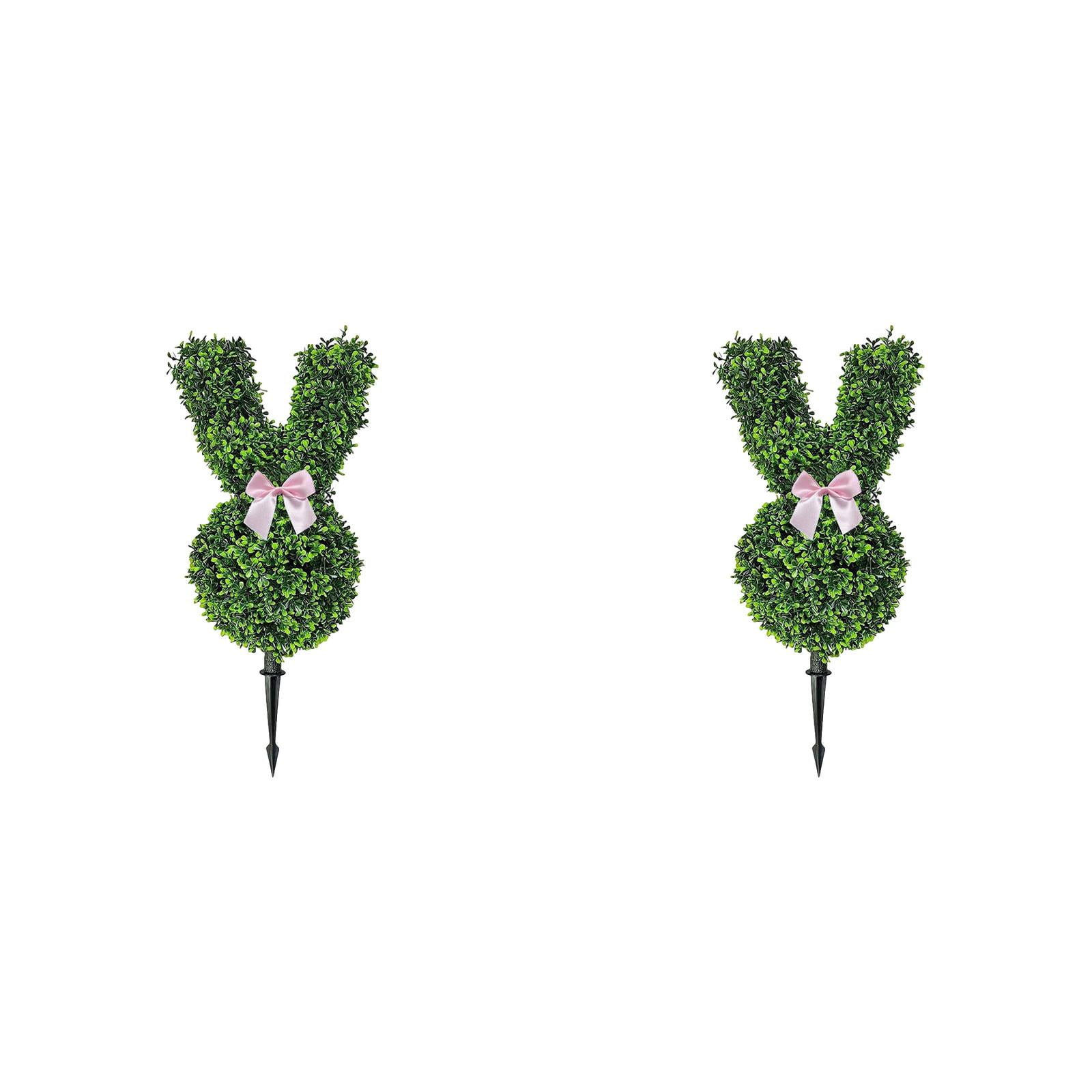 XQWJWLA 2PCS Artificial Bunny Topiary Tree with Pink Bow, 24" Green ...