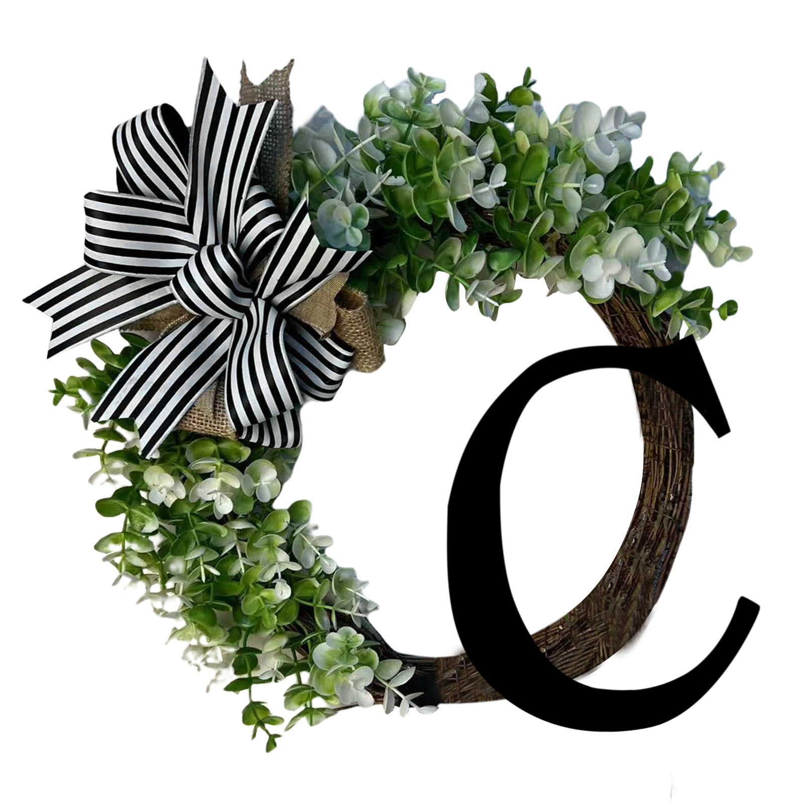 XQXCL Monogram Initial Letter Wreaths for Front Door with Striped Linen ...