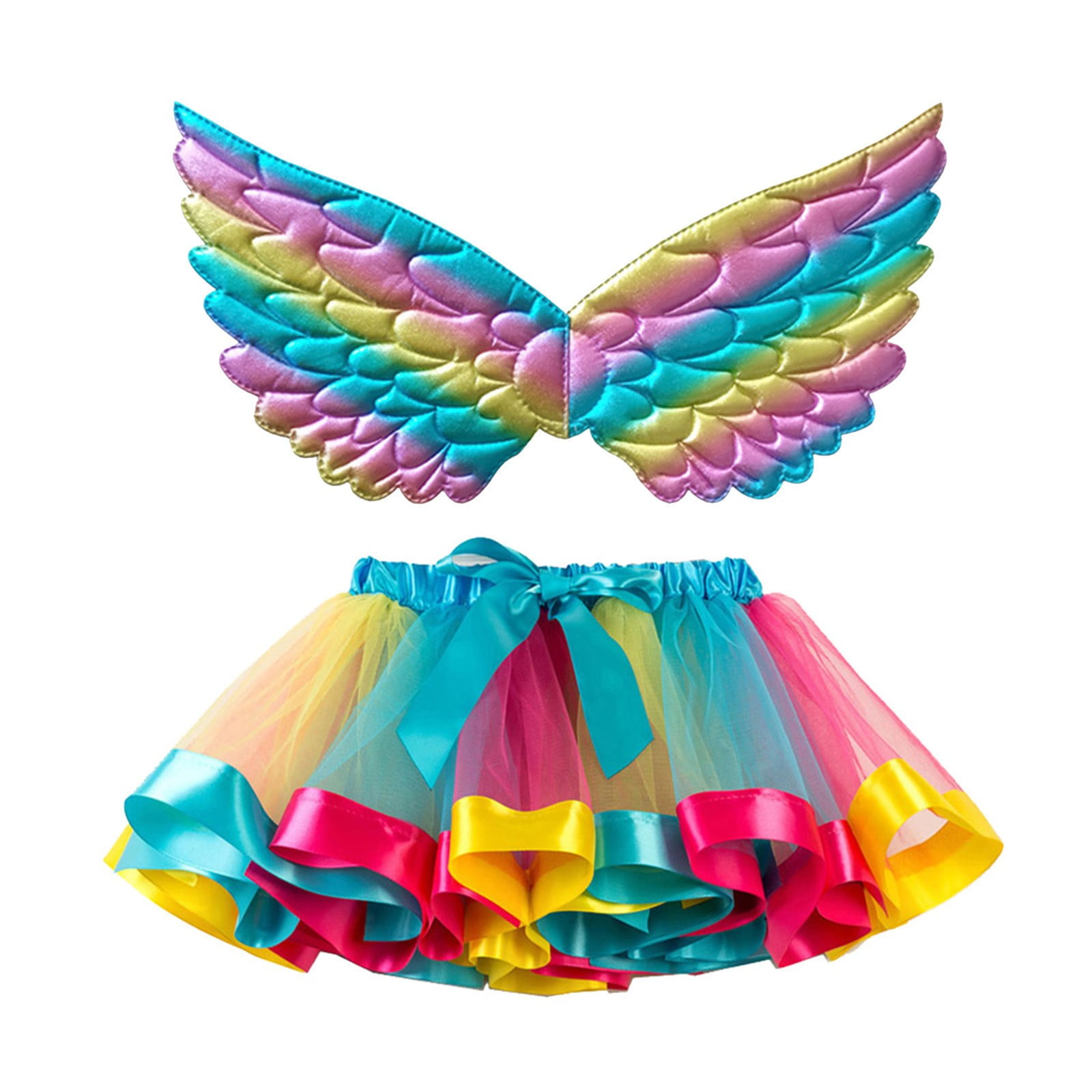 XQYLOS Angel Wing Tutu Ballet Skirt - Rainbow Tulle Dance Outfit with ...