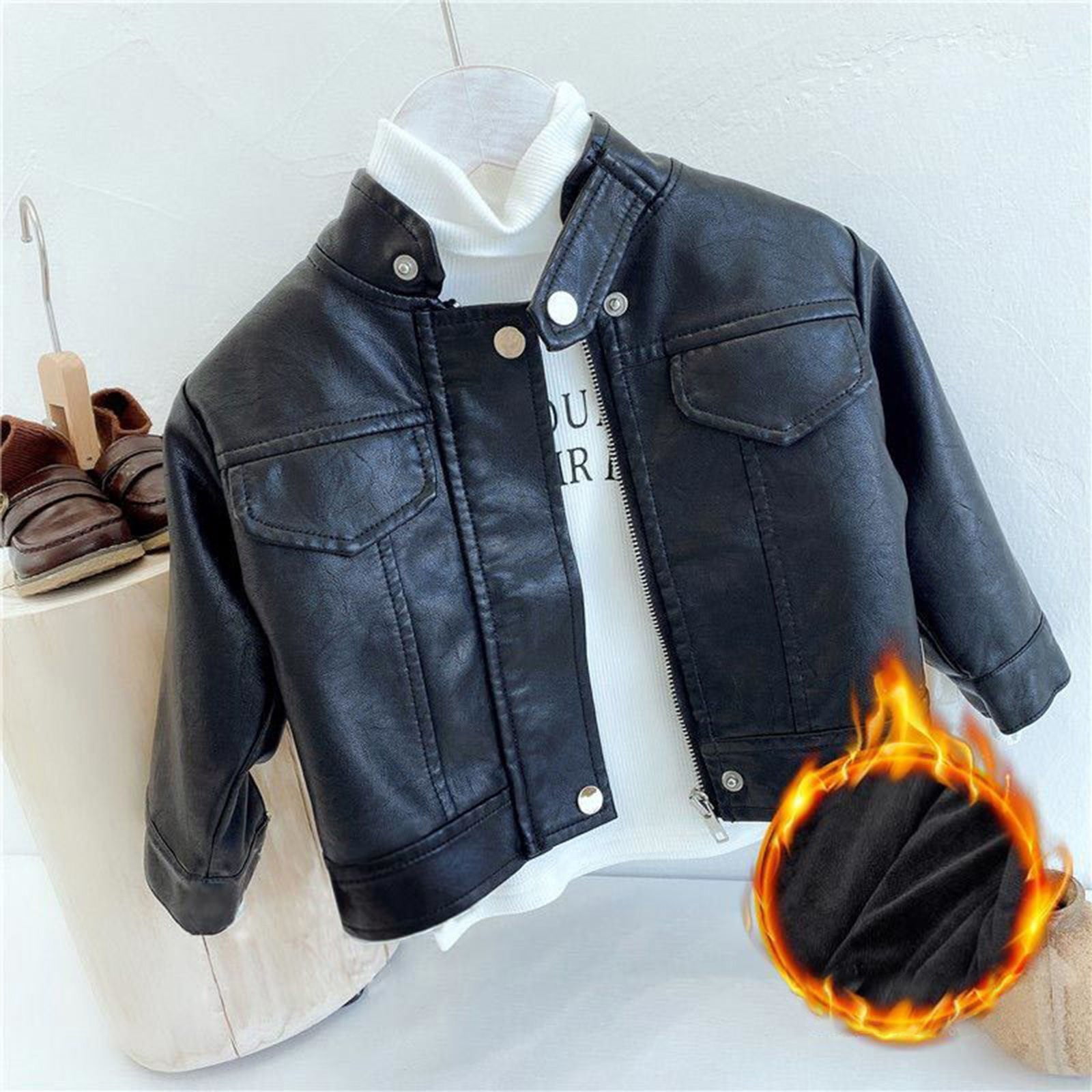 XQYLOS Boys Girls Fa𝗎x Leather Jacket Vintage Biker Style Coat, PU ...