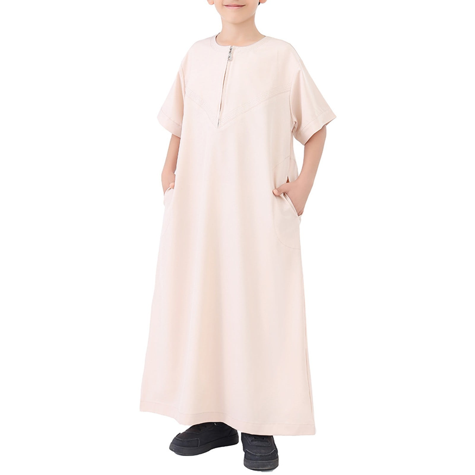 XQYLOS Boys Islami𝖼 Thobe Robe Long Sleeve Kaftan with Zipper Pockets ...