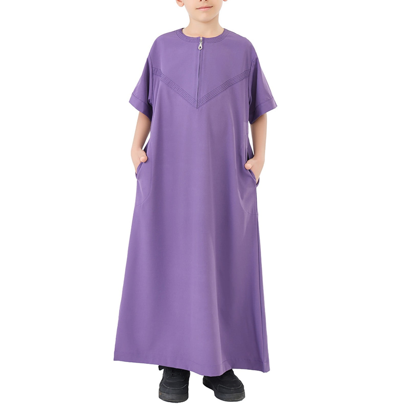 XQYLOS Boys Islami𝖼 Thobe Robe Long Sleeve Kaftan with Zipper Pockets ...