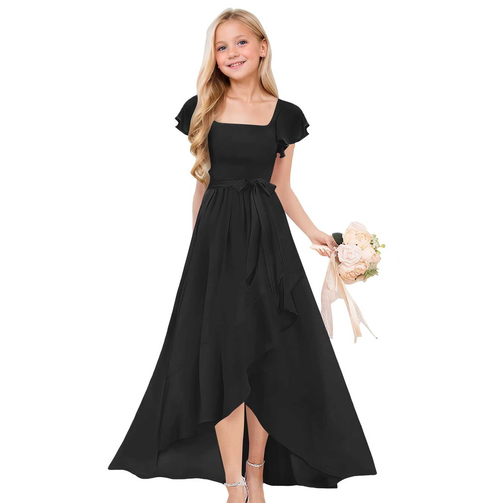 XQYLOS Chiffon Flower Girl Dresses Junior Bridesmaid Cap Sleeve A Line ...
