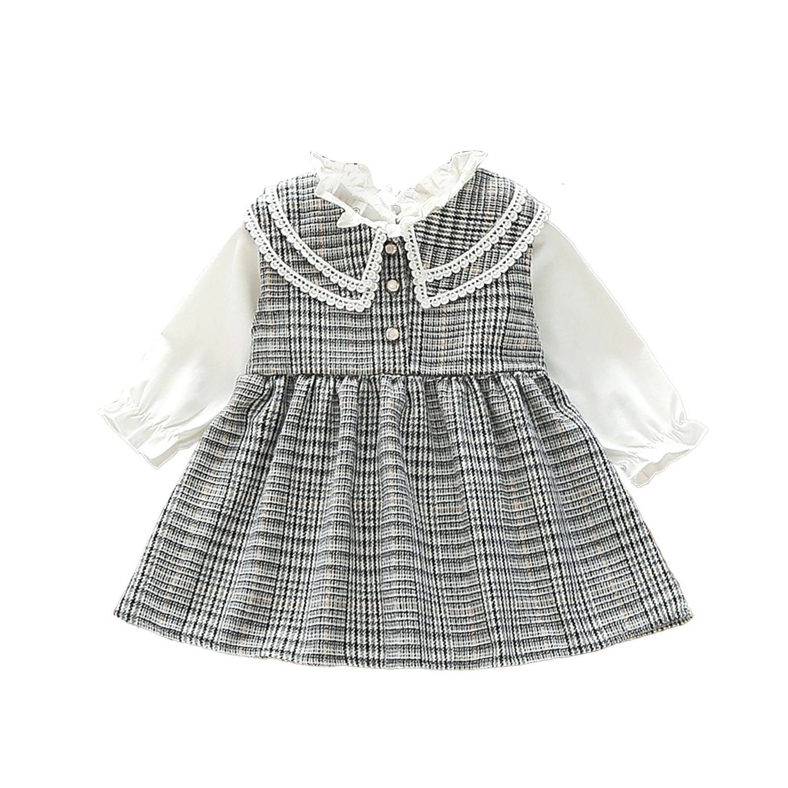 XQYLOS Clearence Girls’ 2-Piece Tweed Dress Set with Waistcoat - Korean ...