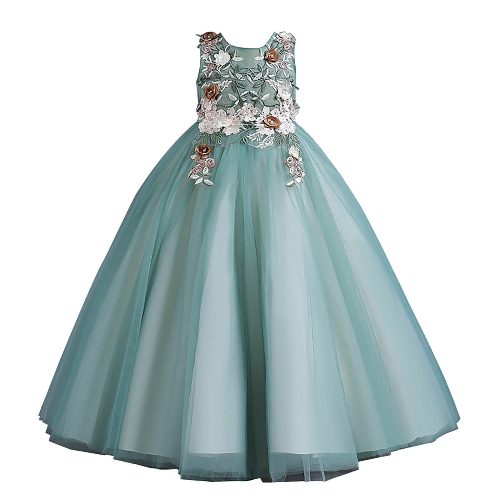 XQYLOS Clearence Premium Pageant Dress for Girls - Floral Embroidered ...