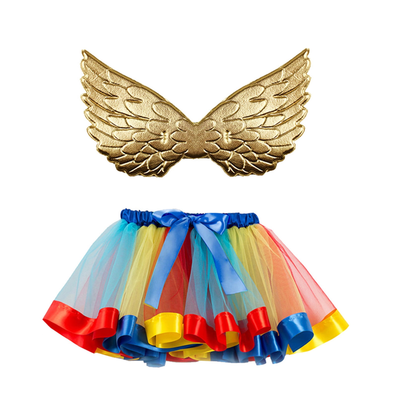 XQYLOS Fairy Wing Tutu Set for Ballet Recitals, Rainbow Gradient Tulle ...