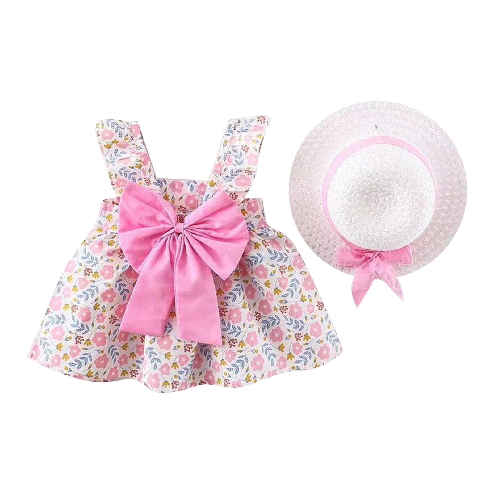 XQYLOS Floral Suspender Dress with Bow Hat Set - Sweet Princess Toddler ...