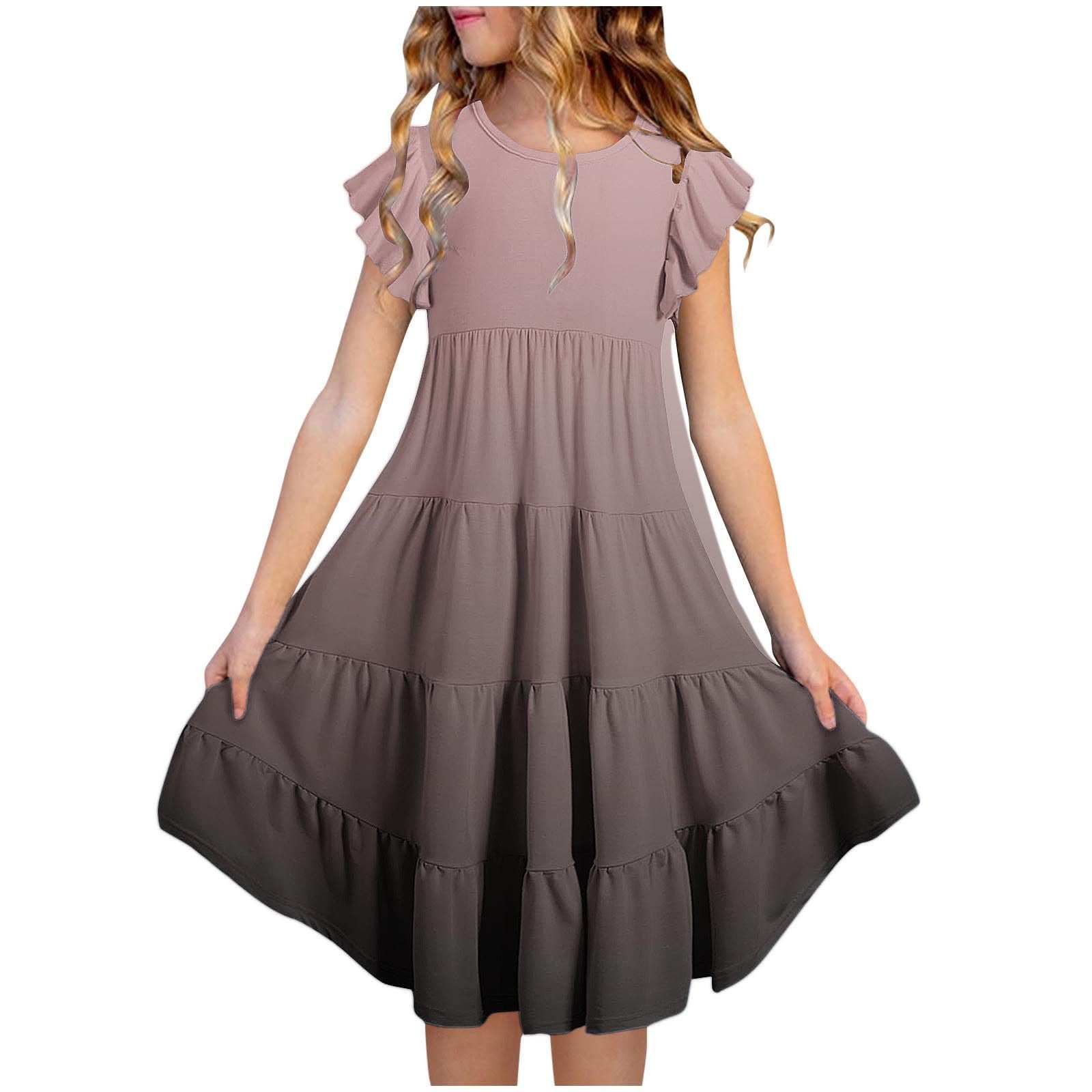 XQYLOS Girls Elegant Midi Dress Gradient Color Transition Double-Layer ...