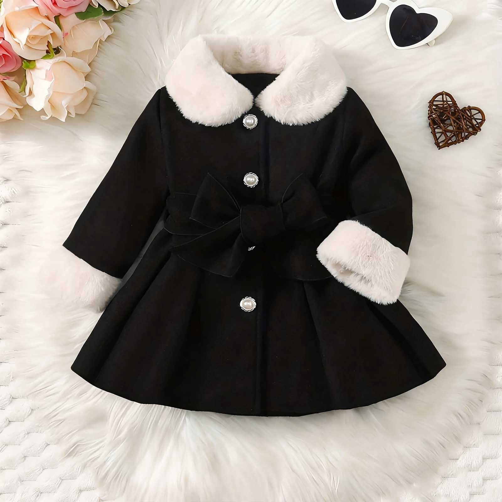 XQYLOS Girls Fleec𝖾 Lined Peacoat Dress with Belt, Padded Warm Winter ...