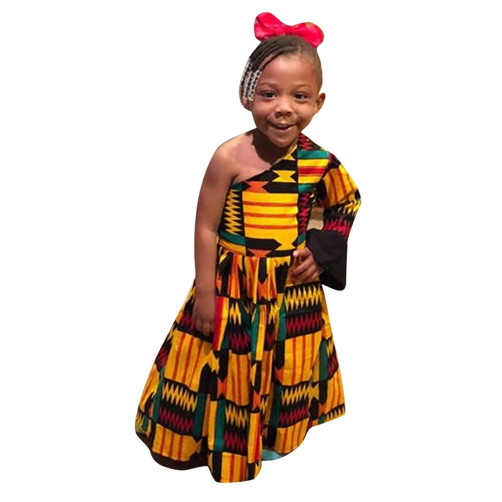 XQYLOS Girls Folk Art Celebration Dress, Sloping Shoulder Cultural ...