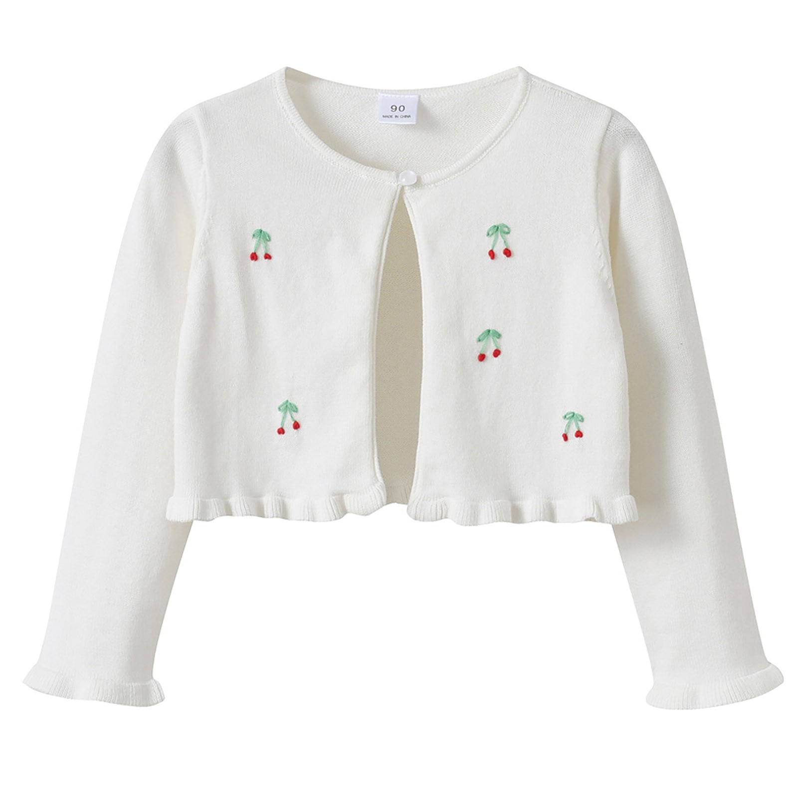 XQYLOS Girls Long Sleeve Knitted 𝖡olero Cardigan Kids Cherry Print ...