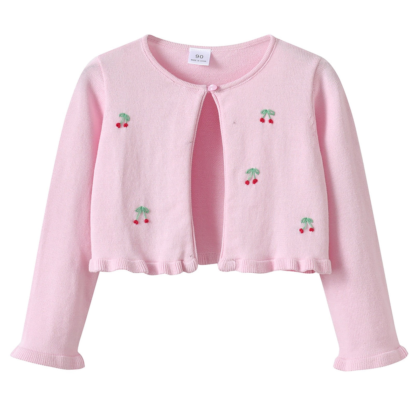 XQYLOS Girls Long Sleeve Knitted 𝖡olero Cardigan Kids Cherry Print ...