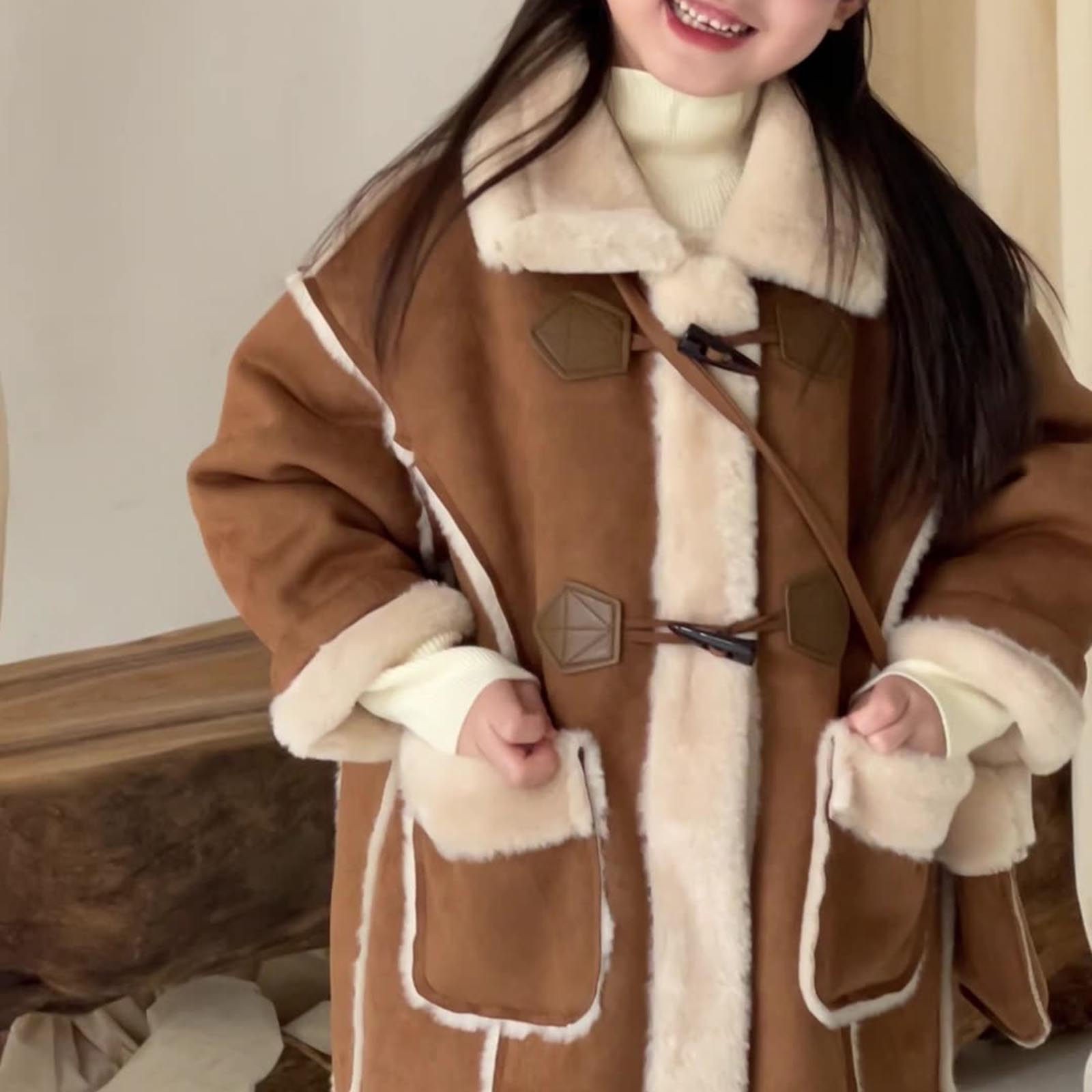 XQYLOS Girls Plush Shearling Coat, Oversized 𝖥aux Suede Jacket with ...