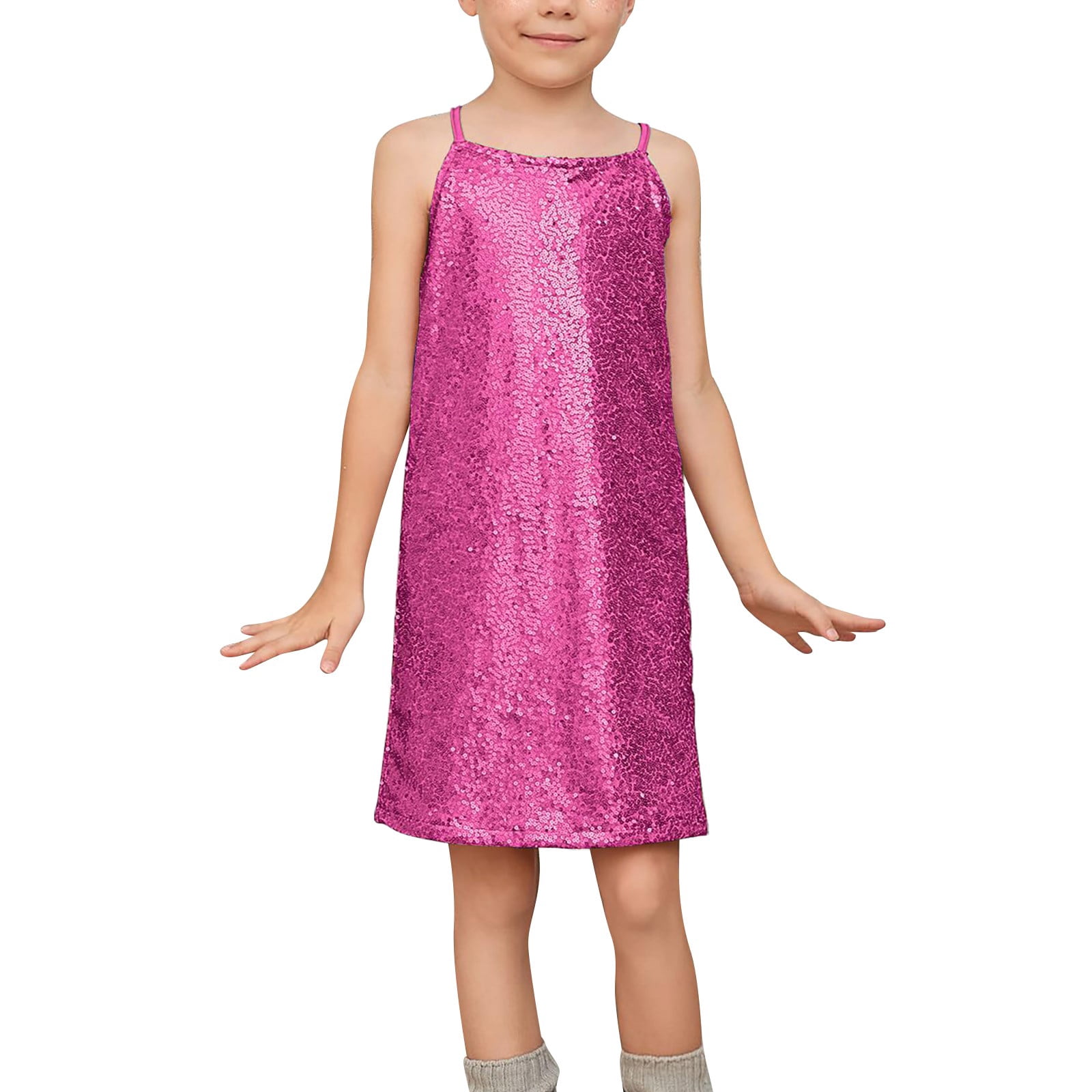 XQYLOS Girls Sequin Dress Adjustable Spaghetti Strap Pencil Cami Midi ...