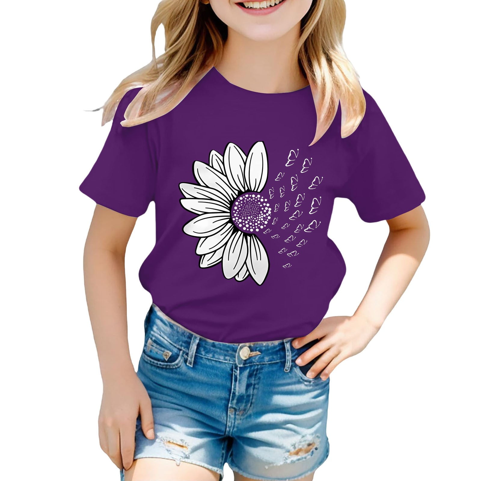 XQYLOS Girls Vintage Sunflower Shirt Retro Botanical Design Loose Fit Cotton Tee for Teens 2-13Y ...