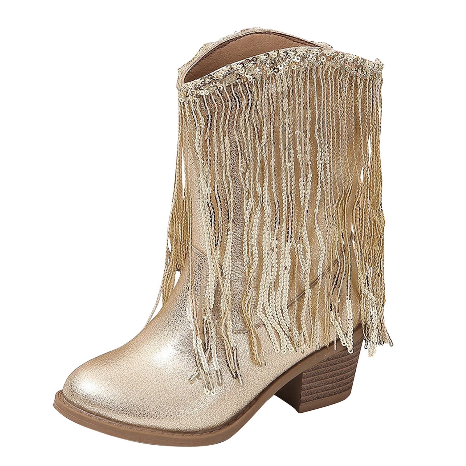 XQYLOS Girls Western Cowgirl Boots with Fringe Details, Wide Calf ...