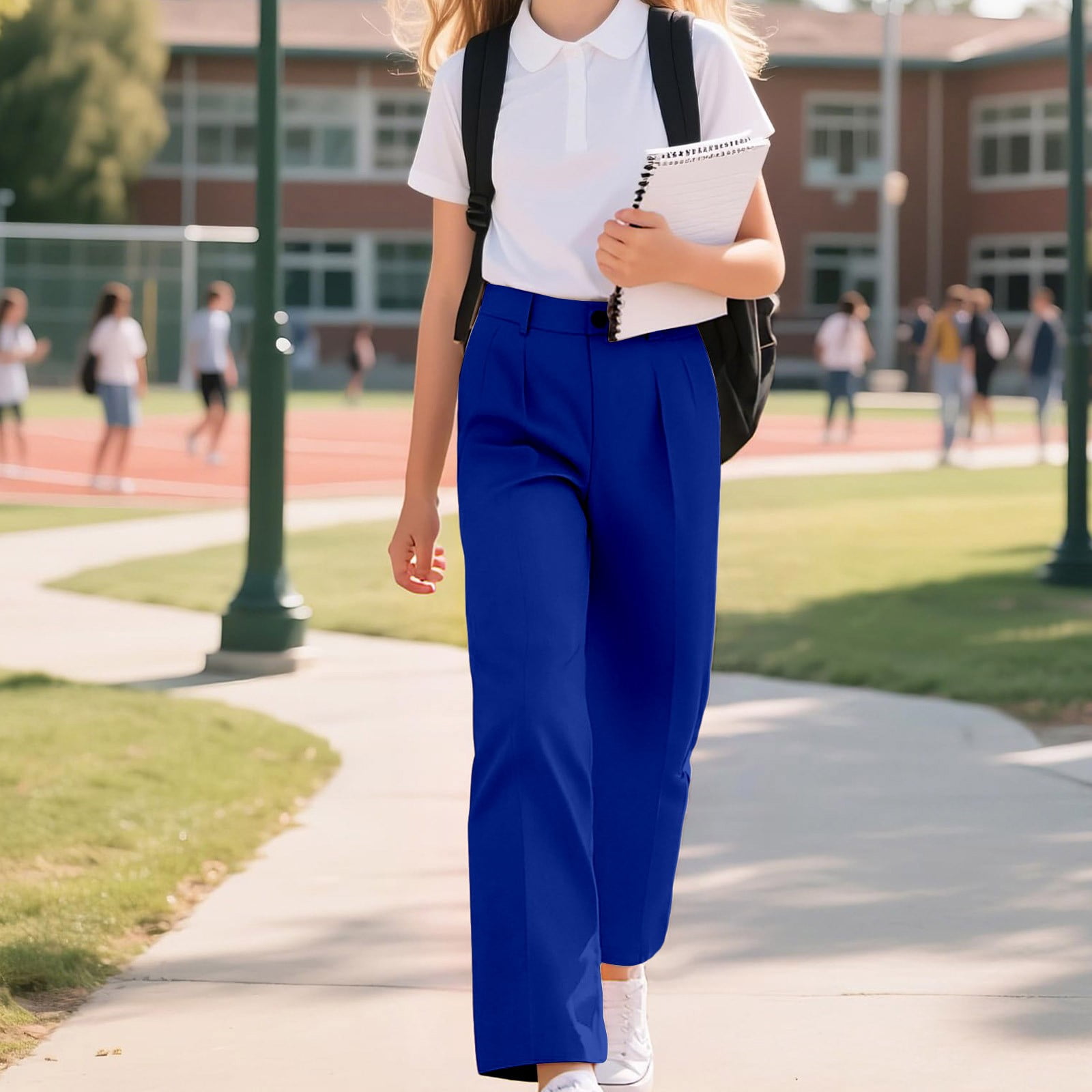 XQYLOS Girls Wide Leg Dress Pants Formal Unifor𝗆 Trousers Elastic Waist ...