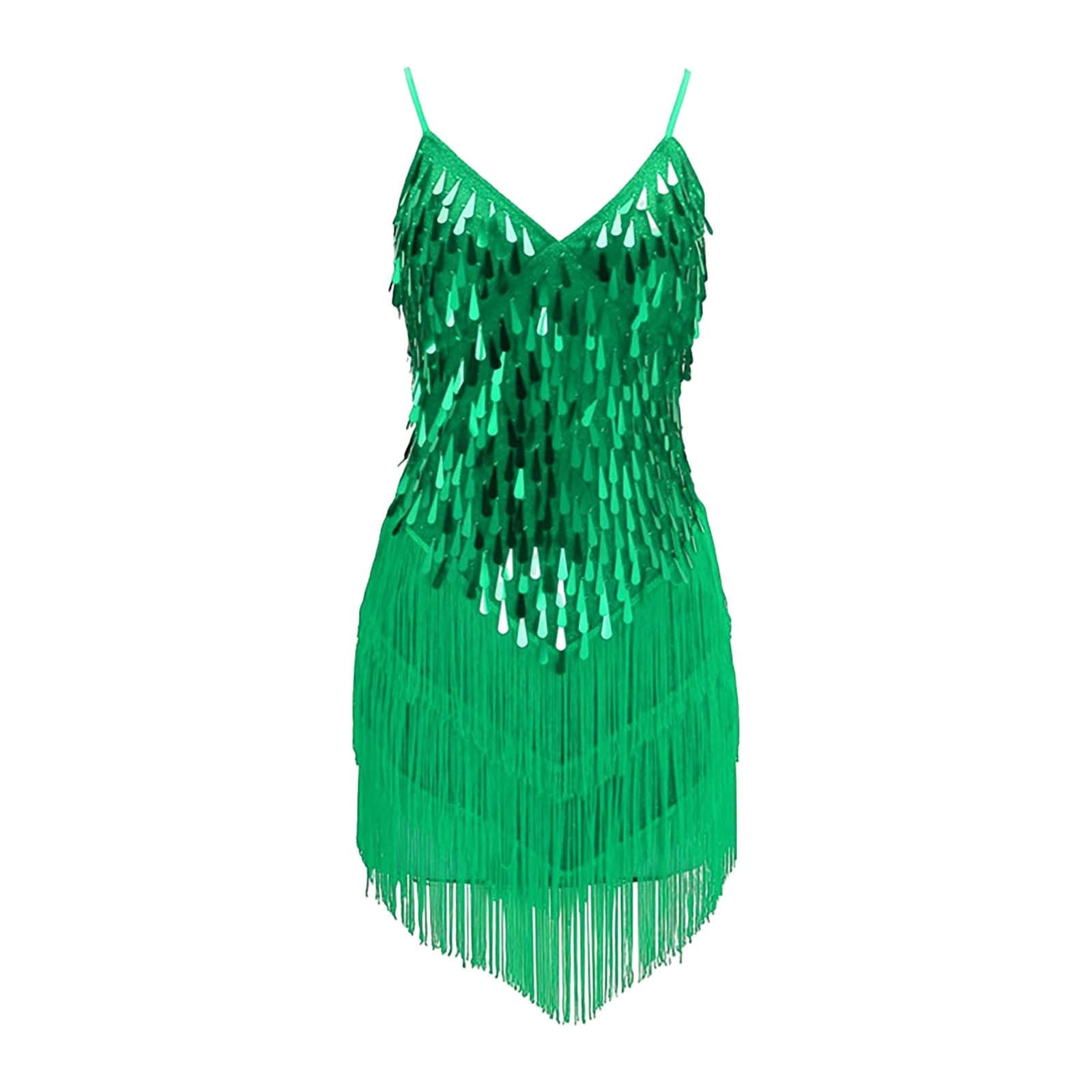 XQYLOS Shiny Sequined Girls Dance Dress Latin Performance Outfit ...