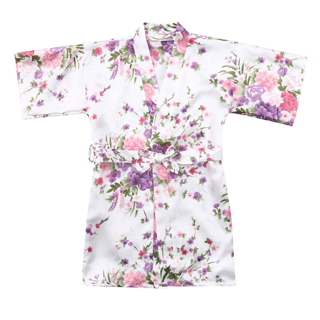 XQYLOS Toddler Girls Floral Girdle Bathrobe, Cute Silk Satin Robe ...