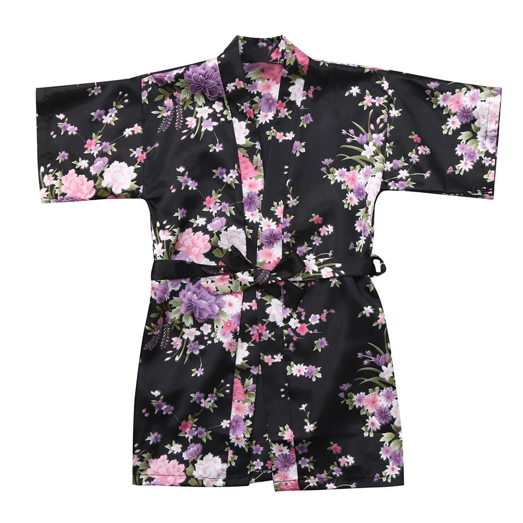 XQYLOS Toddler Girls Floral Girdle Bathrobe, Cute Silk Satin Robe ...
