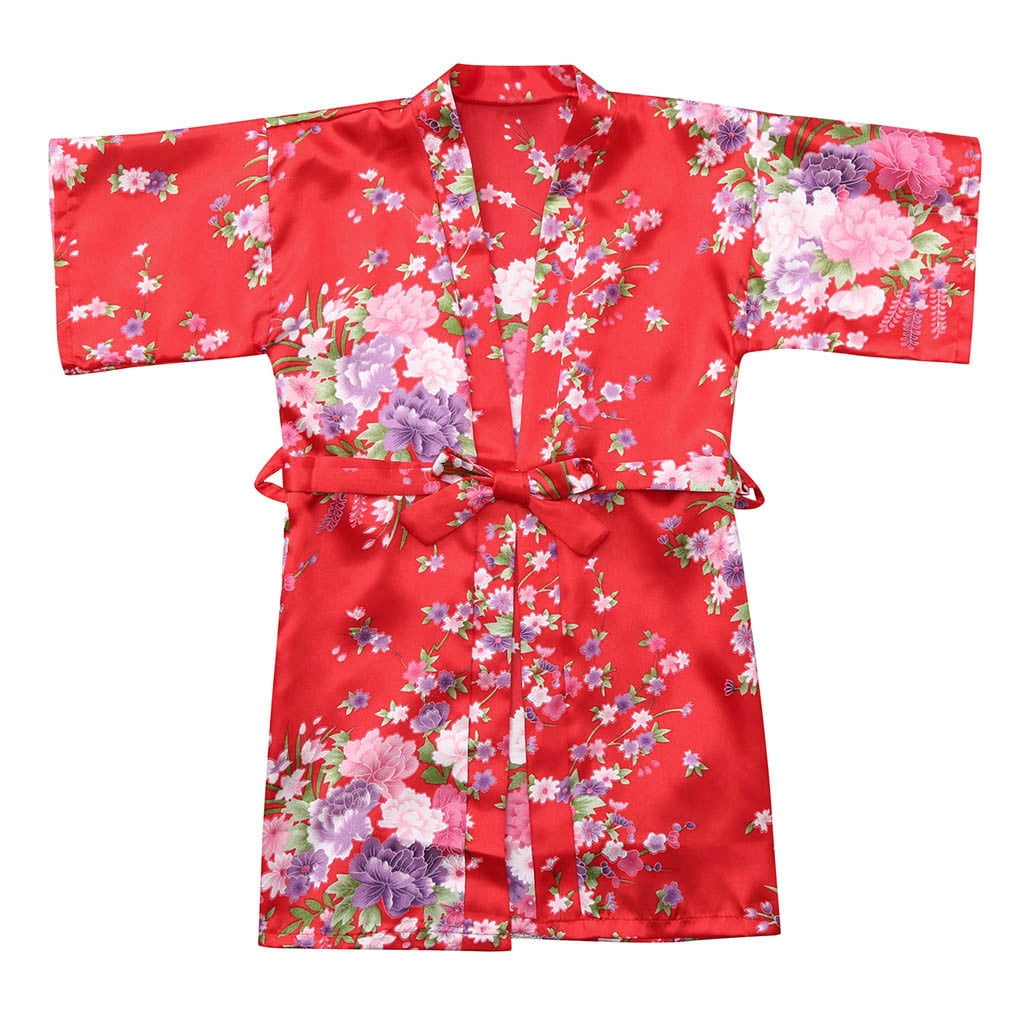 XQYLOS Toddler Girls Floral Girdle Bathrobe, Cute Silk Satin Robe ...