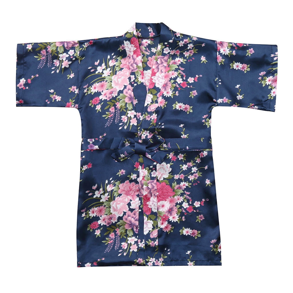 XQYLOS Toddler Girls Floral Girdle Bathrobe, Cute Silk Satin Robe ...