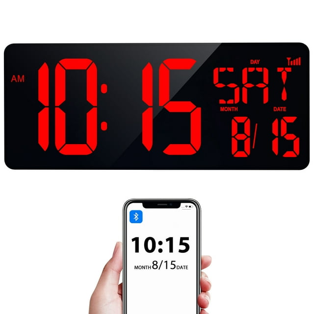 XREXS Large Digital Wall Clock with Bluetooth, Desk Electric ...