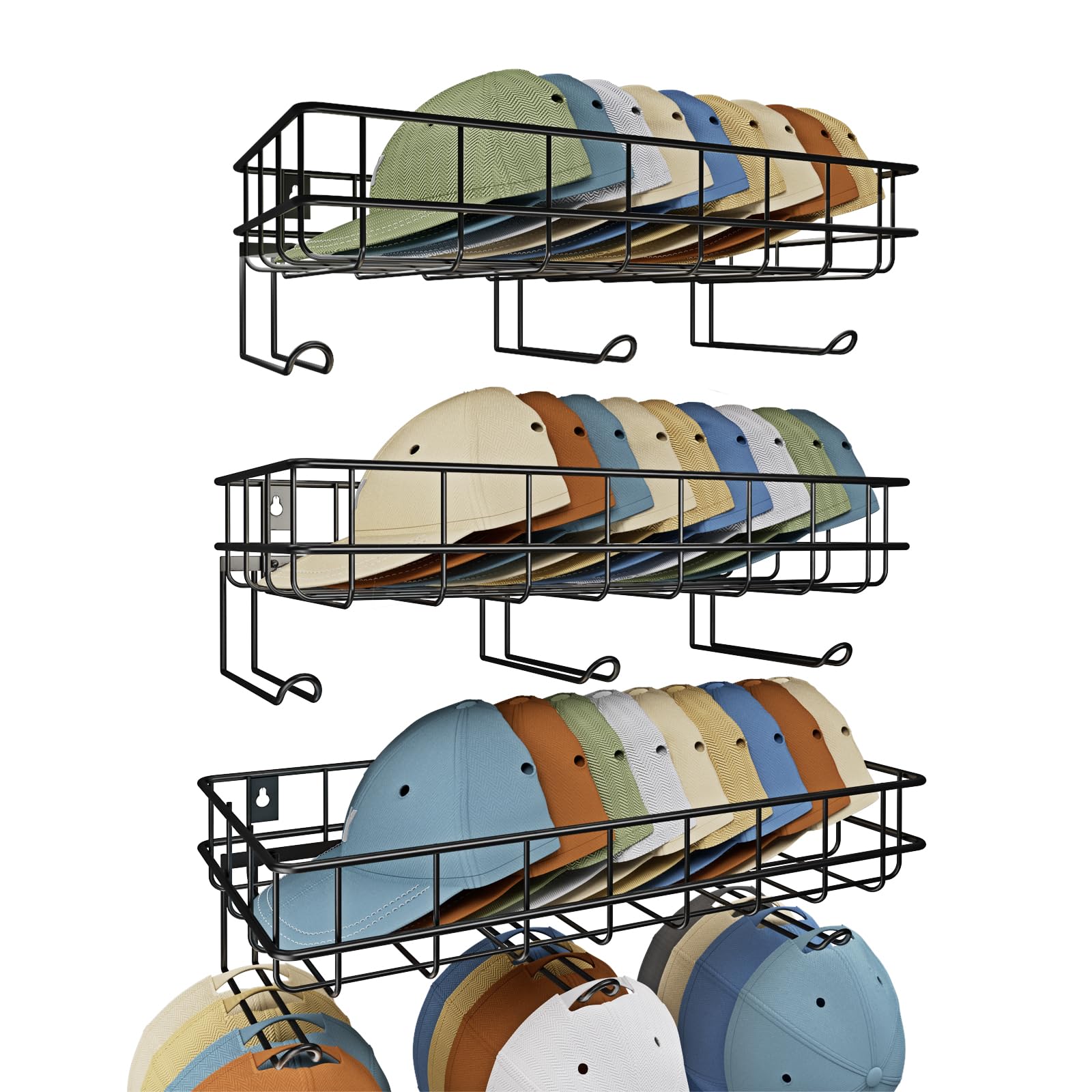 XRMAO Metal Wall Hat Racks with Multiple Hooks, Hat Organizer for ...