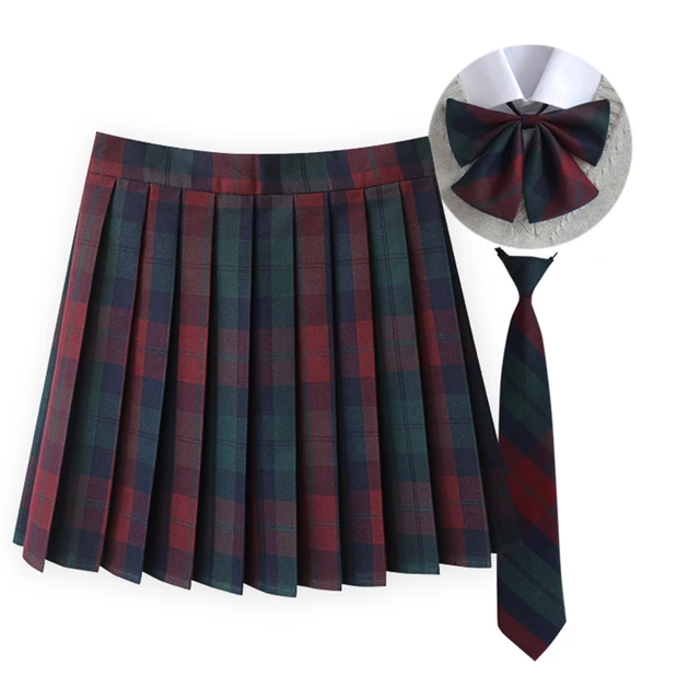XS-5XL Women Summer Plaid Pleated Skirt With Necktie Bowtie Korean Jk Skirt Uniform Japanese ...