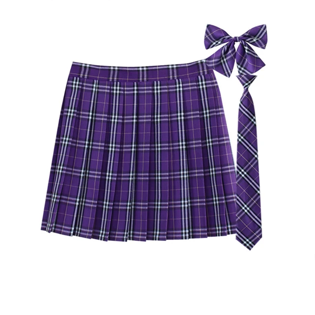 XS-5XL Women Summer Plaid Pleated Skirt With Necktie Bowtie Korean Jk Skirt Uniform Japanese ...