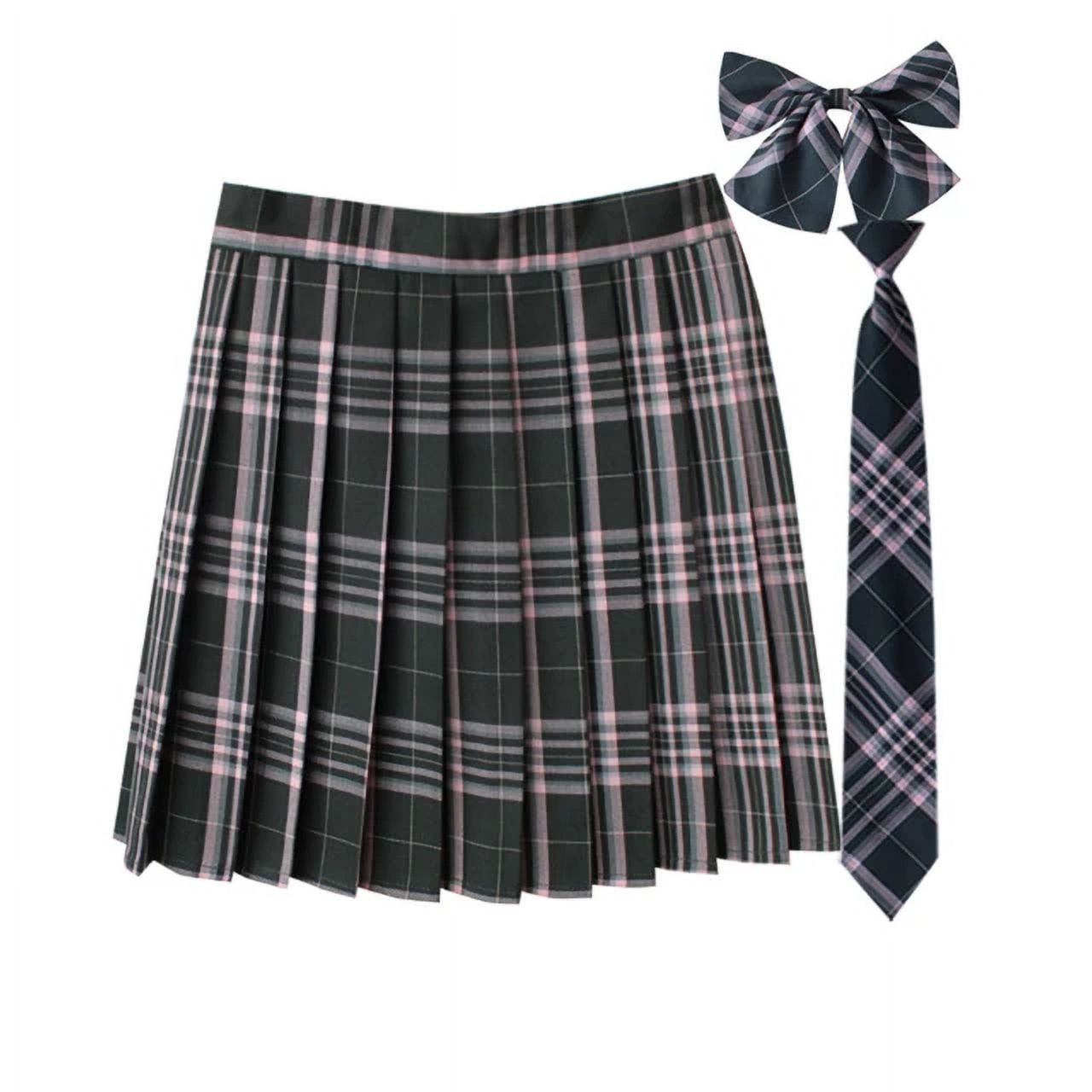 XS-5XL Women Summer Plaid Pleated Skirt With Necktie Bowtie Korean Jk Skirt Uniform Japanese ...