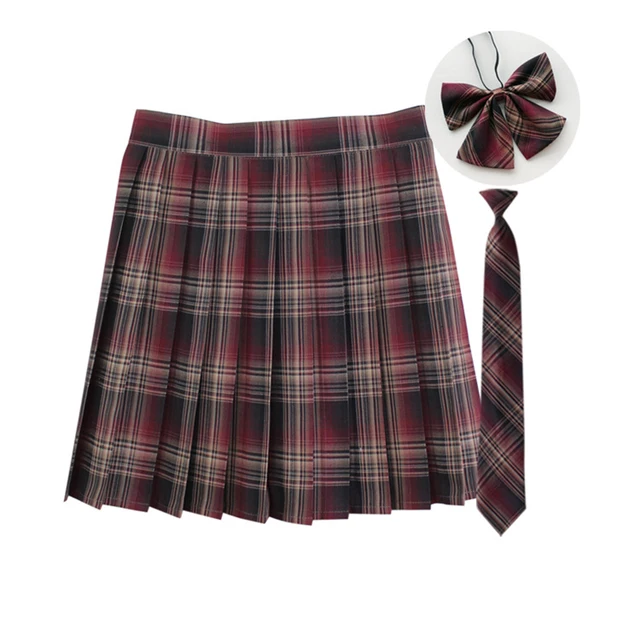 XS-5XL Women Summer Plaid Pleated Skirt With Necktie Bowtie Korean Jk Skirt Uniform Japanese ...