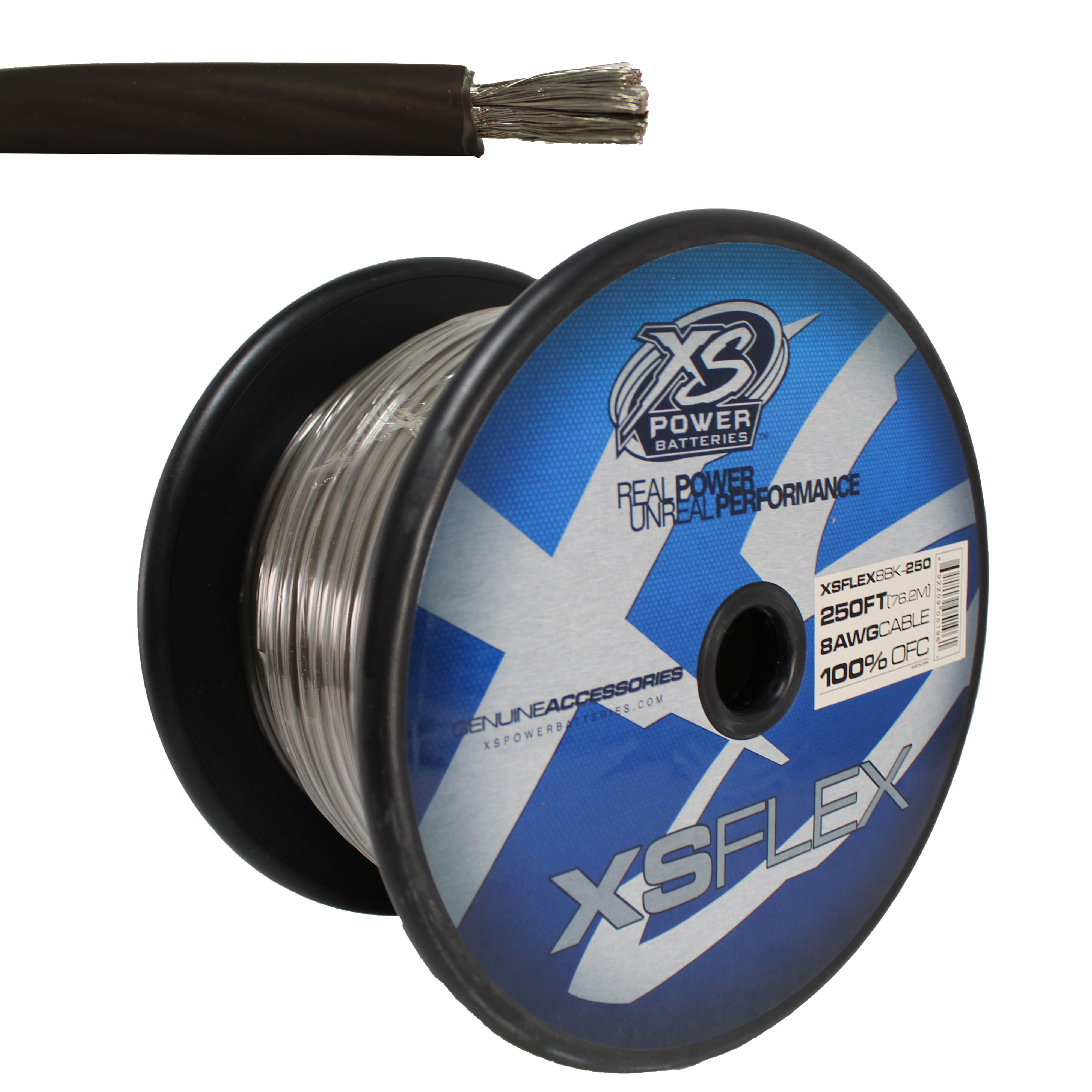 XS Power 8 AWG 100% Oxygen Free Copper XS Flex Power/Ground Wire Black ...