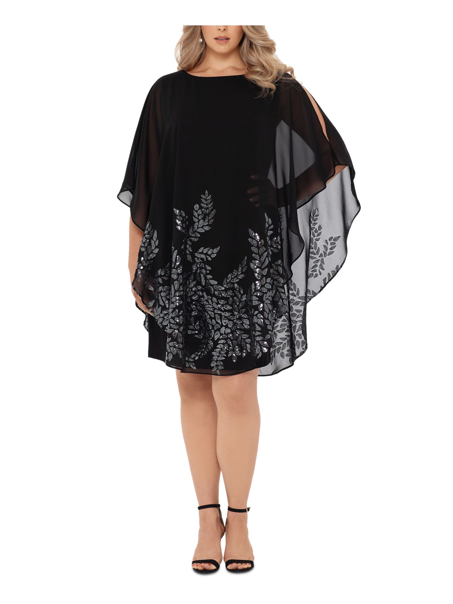 XSCAPE Womens Black Sleeveless Knee Length Sheath Evening Dress Plus ...