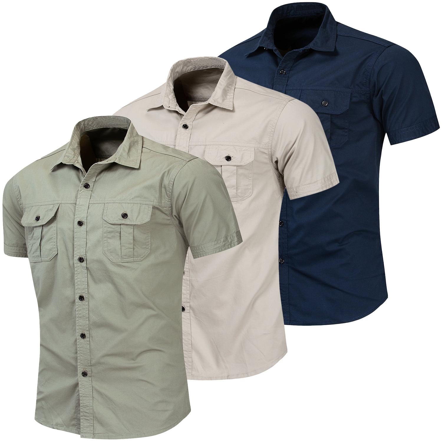 XSD 2025 2024 Summer Fashion Men Short Sleeve Solid Color Safari Shirt ...