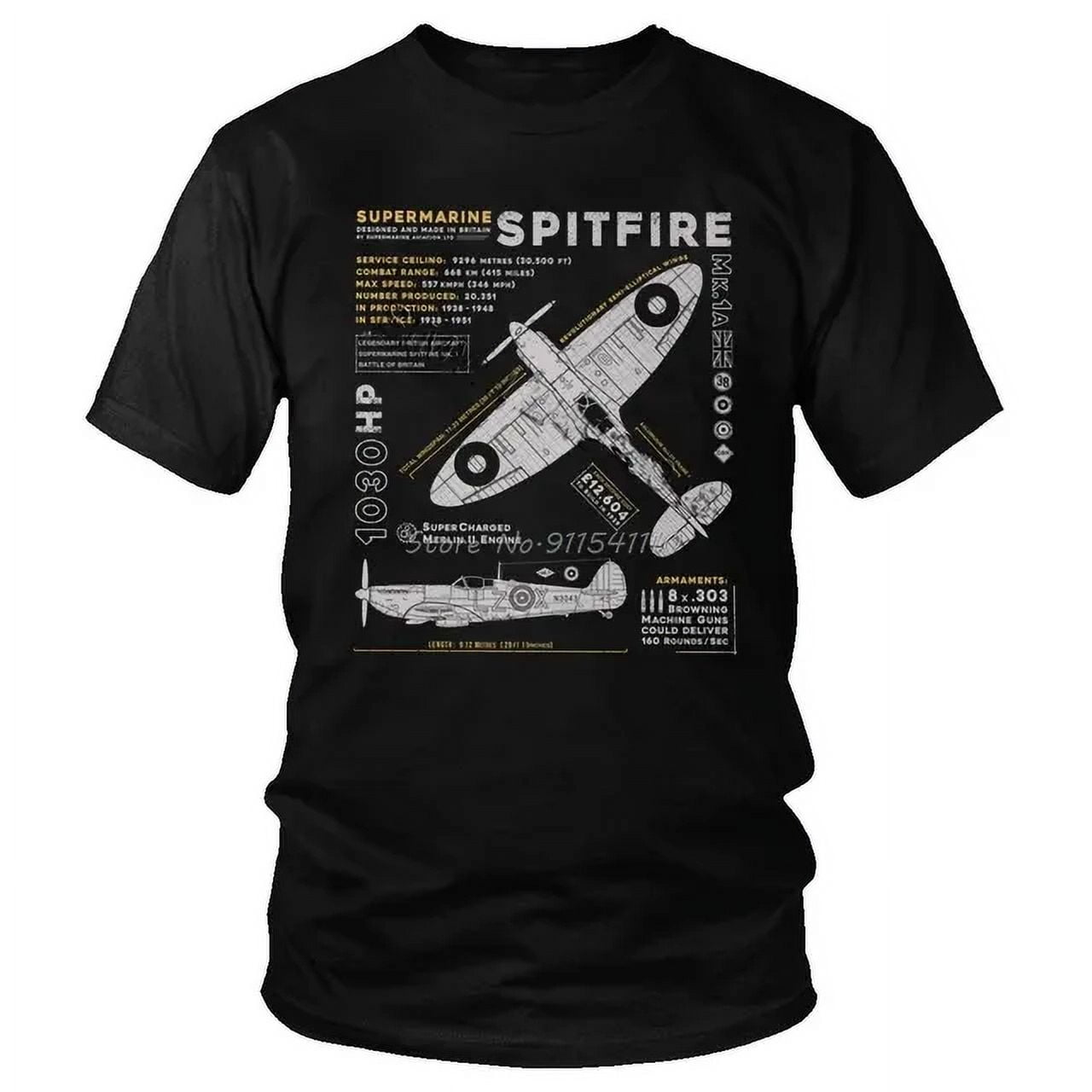 XSD FASHION Vintage Super Ocean Spitfire MK 1 Men‘s Cotton T-Shirt ...