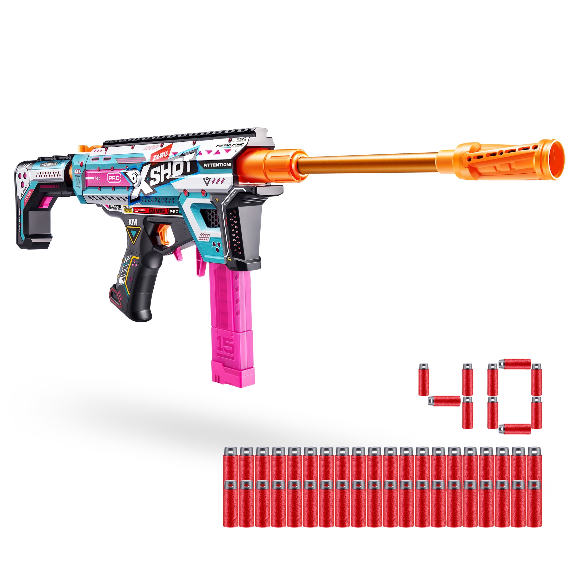 XSHOT Pro Motorized Piston Pump AEB (40 Darts) Motorized Outdoor Foam Blaster by ZURU for Ages ...