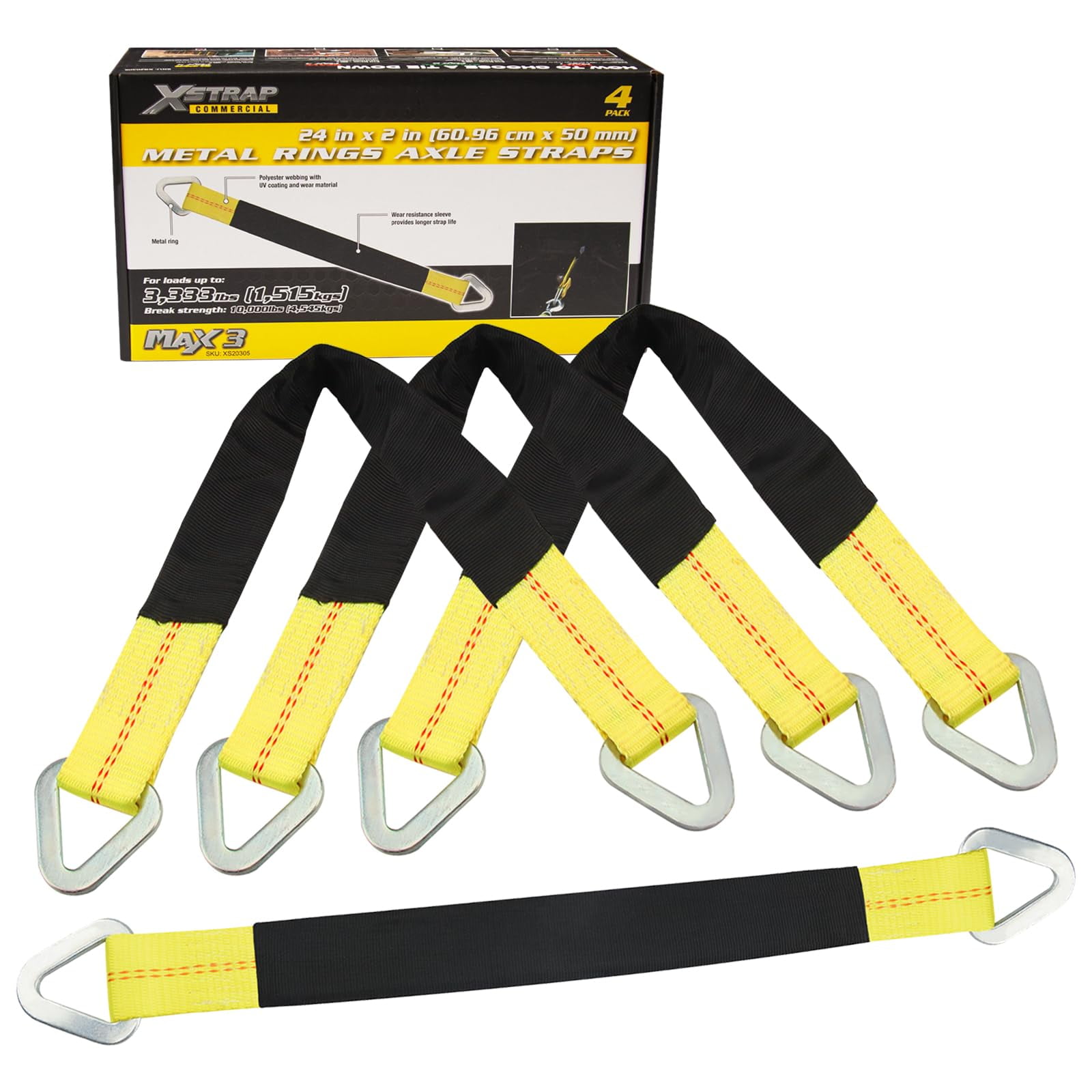 XSTRAP 4 Pack of 24 x 2" Axle Strap with Protective Sleeve and D-Ring ...