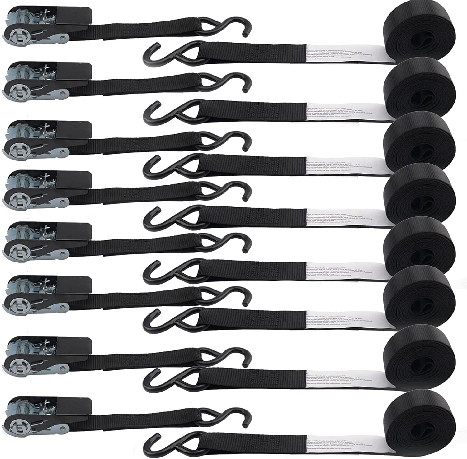 XSTRAP STANDARD Ratchet Tie Down Straps 8PK - 1" x 10 Ft - 900 Lbs ...