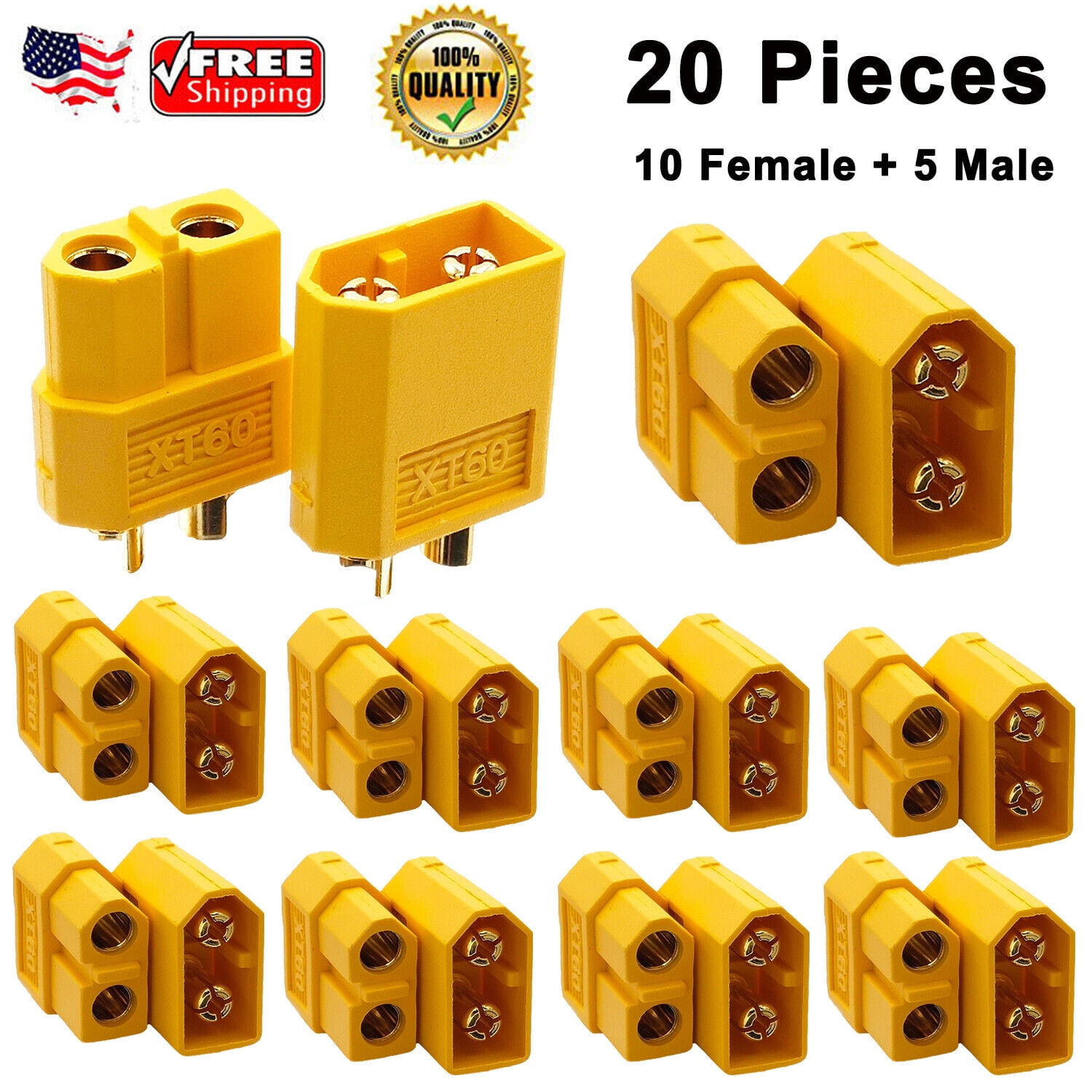 XT60 Bullet Connectors Gold Plated RC Lipo DIY Plug Power Battery XT-60 ...