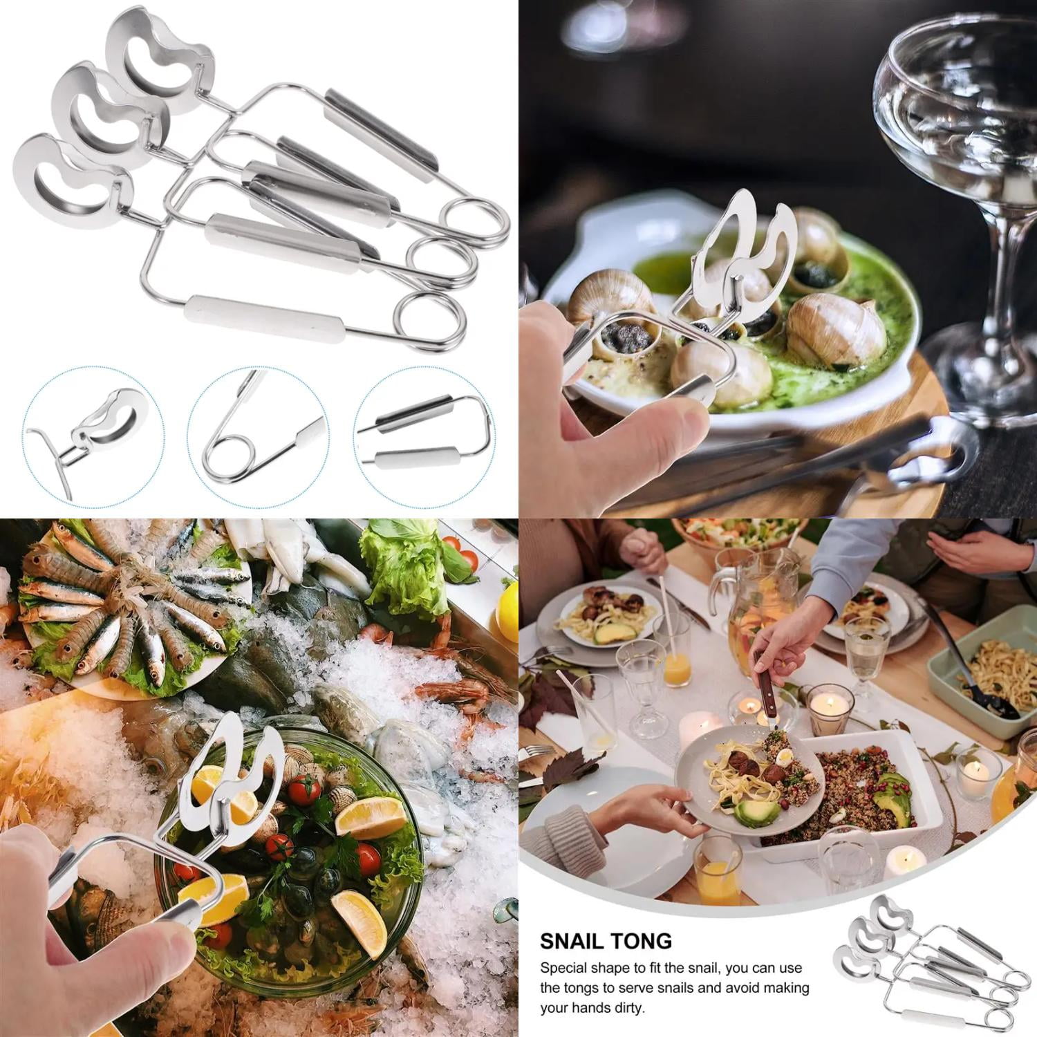 XTAIYIMAO 3 Pcs Stainless Steel Meal Tongs Escargot Snail Clip Kitchen ...