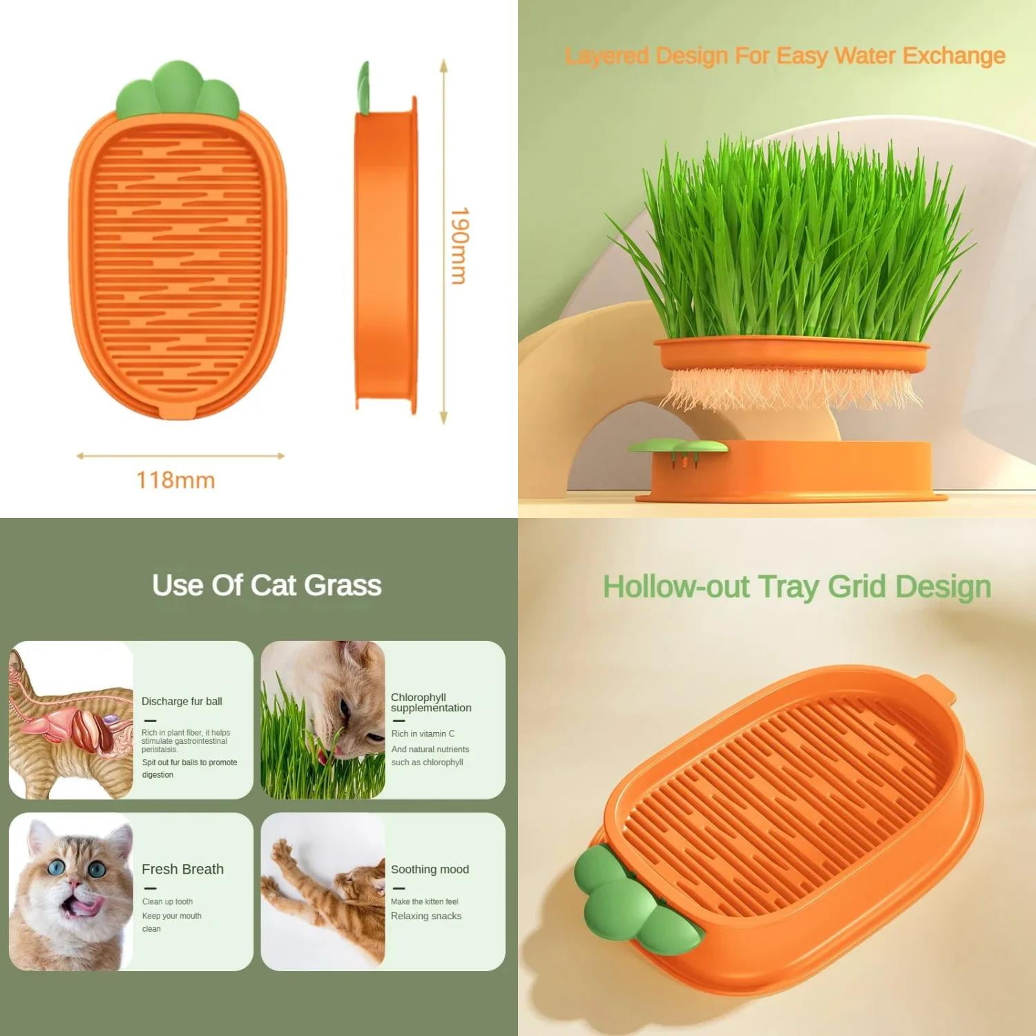 XTAIYIMAO Pet Cat Sprout Dish Growing Pot Hydroponic Plant Cat Grass ...