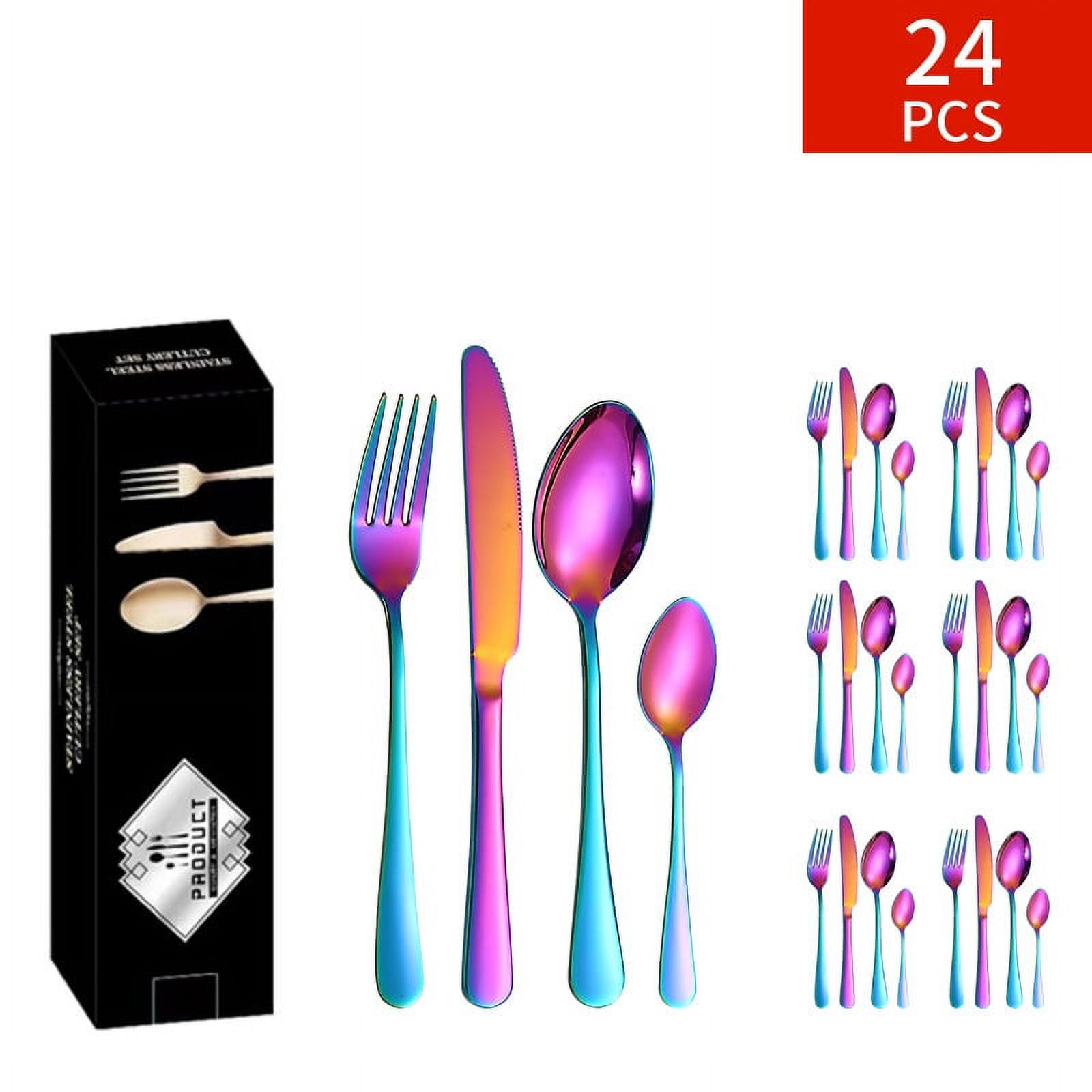XTEILC Rainbow Silverware Set Flatware Set Stainless Steel Colorful ...