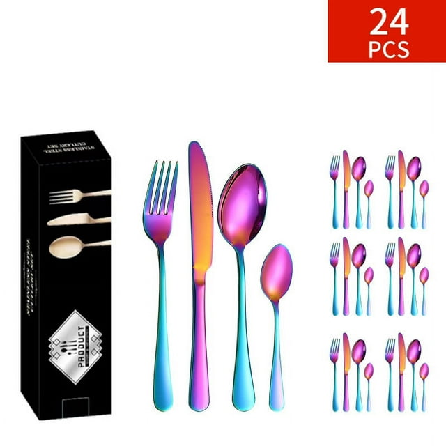 XTEILC Rainbow Silverware Set Flatware Set Stainless Steel Colorful ...
