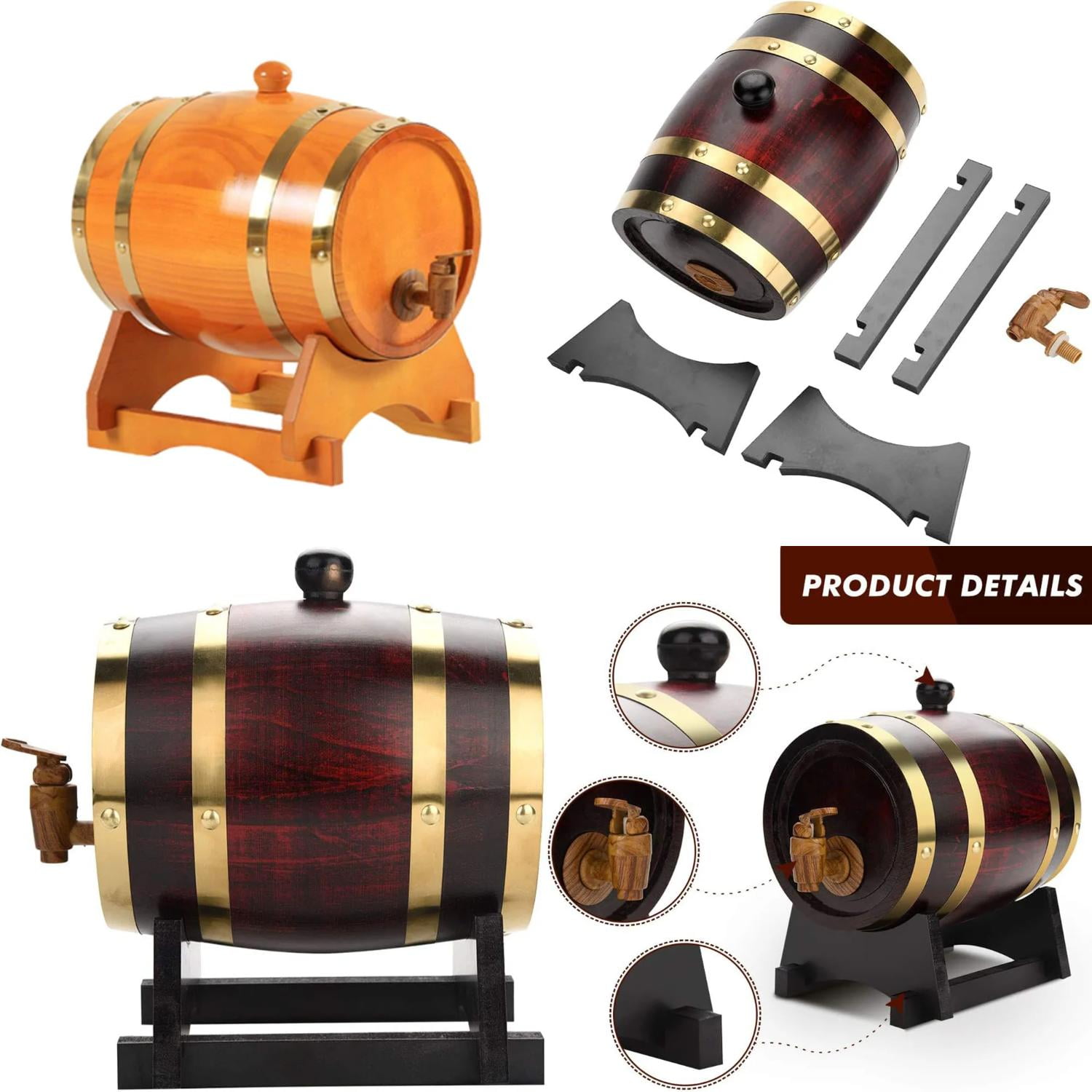 XTEURHD 3L Wood Barrel Vintage Oak Beer Brewing Tools Tap Dispenser Rum ...
