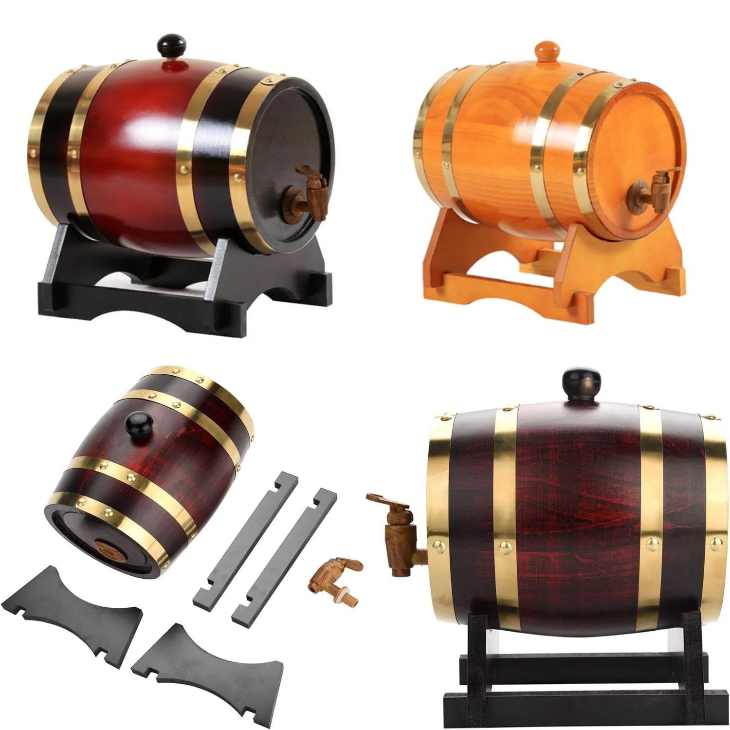 XTEURHD 3L Wood Barrel Vintage Oak Beer Brewing Tools Tap Dispenser Rum ...