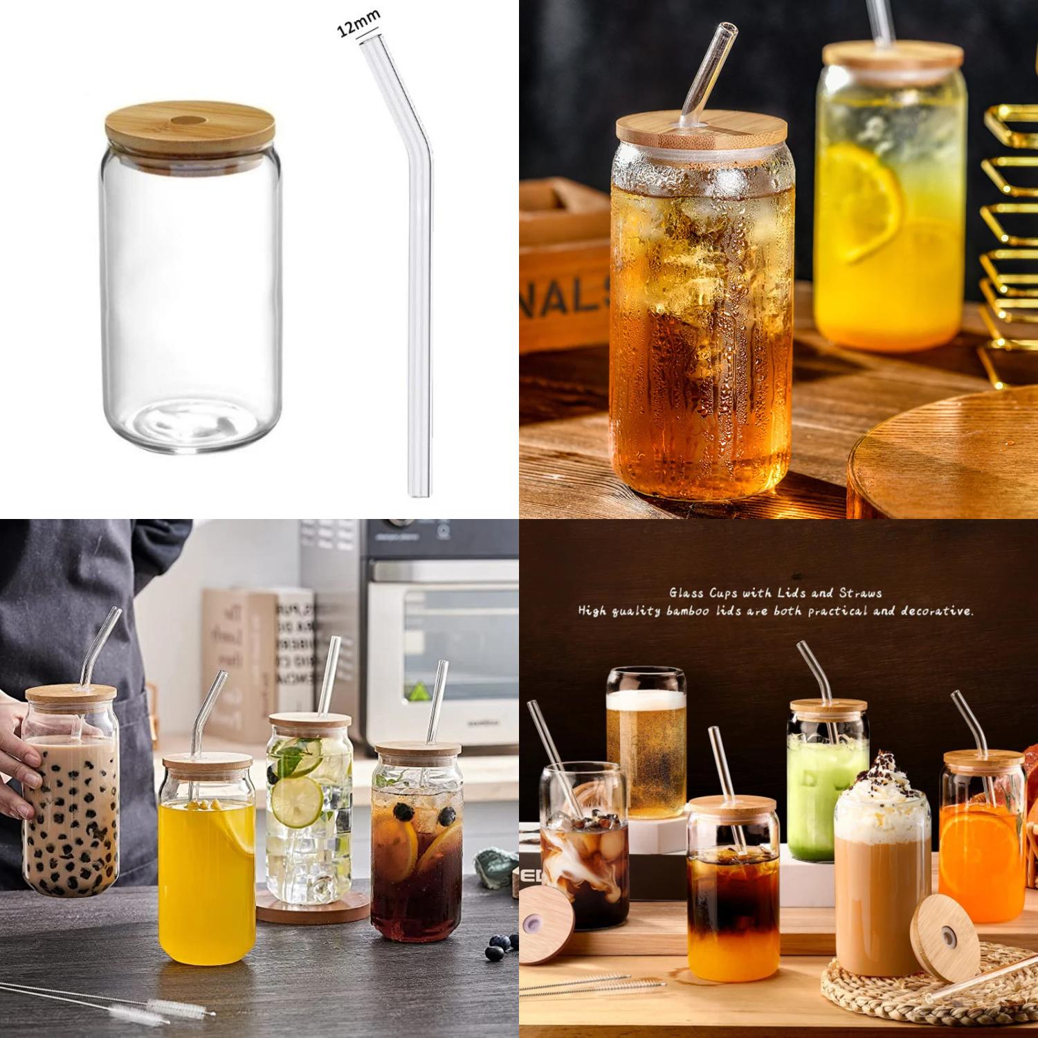 XTEURHD 480ml Glass Cup With Lid and Straw Transparent Bubble Tea Cup ...