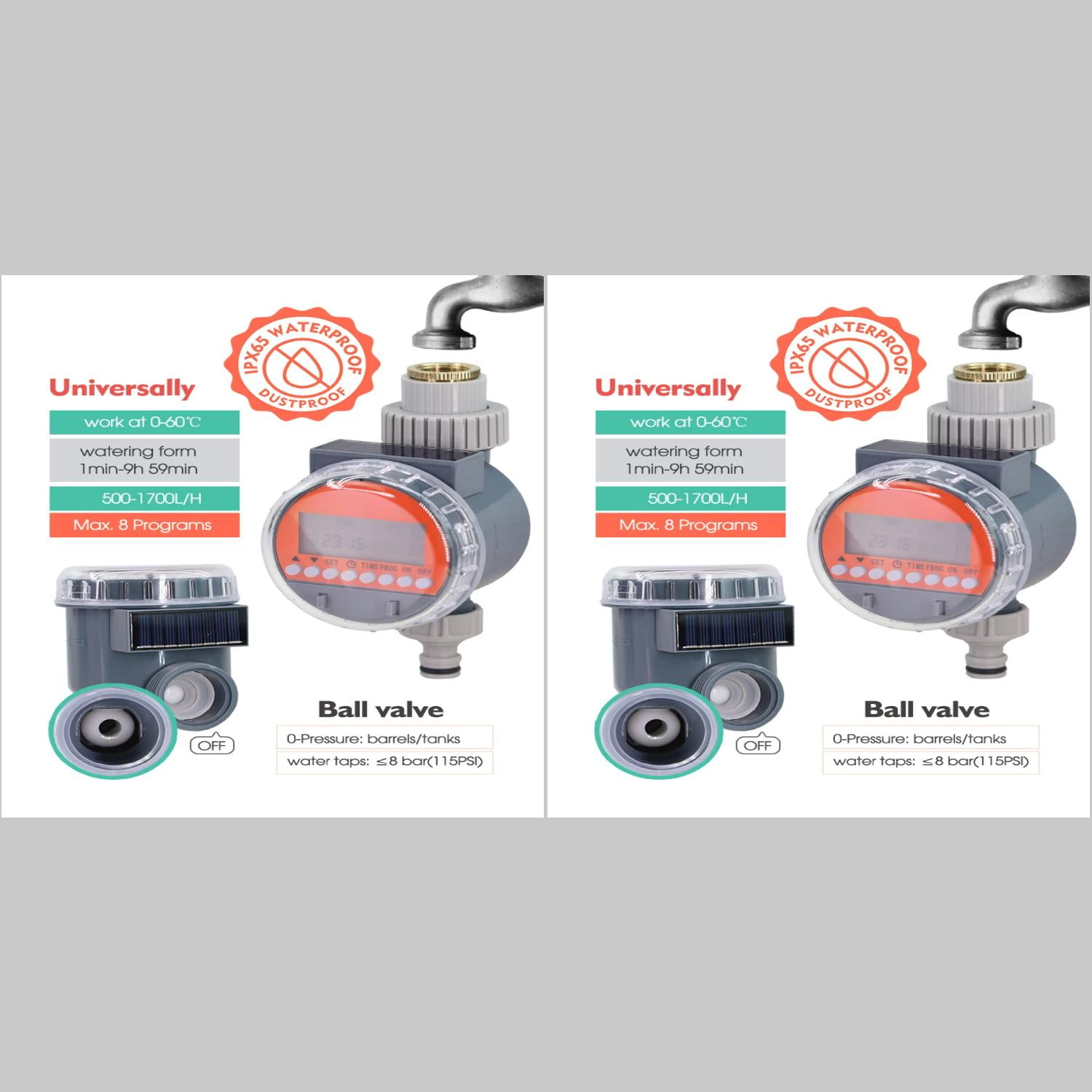 XTEURHD Solar Powered Ball Valve Garden Digital Water Timer ...