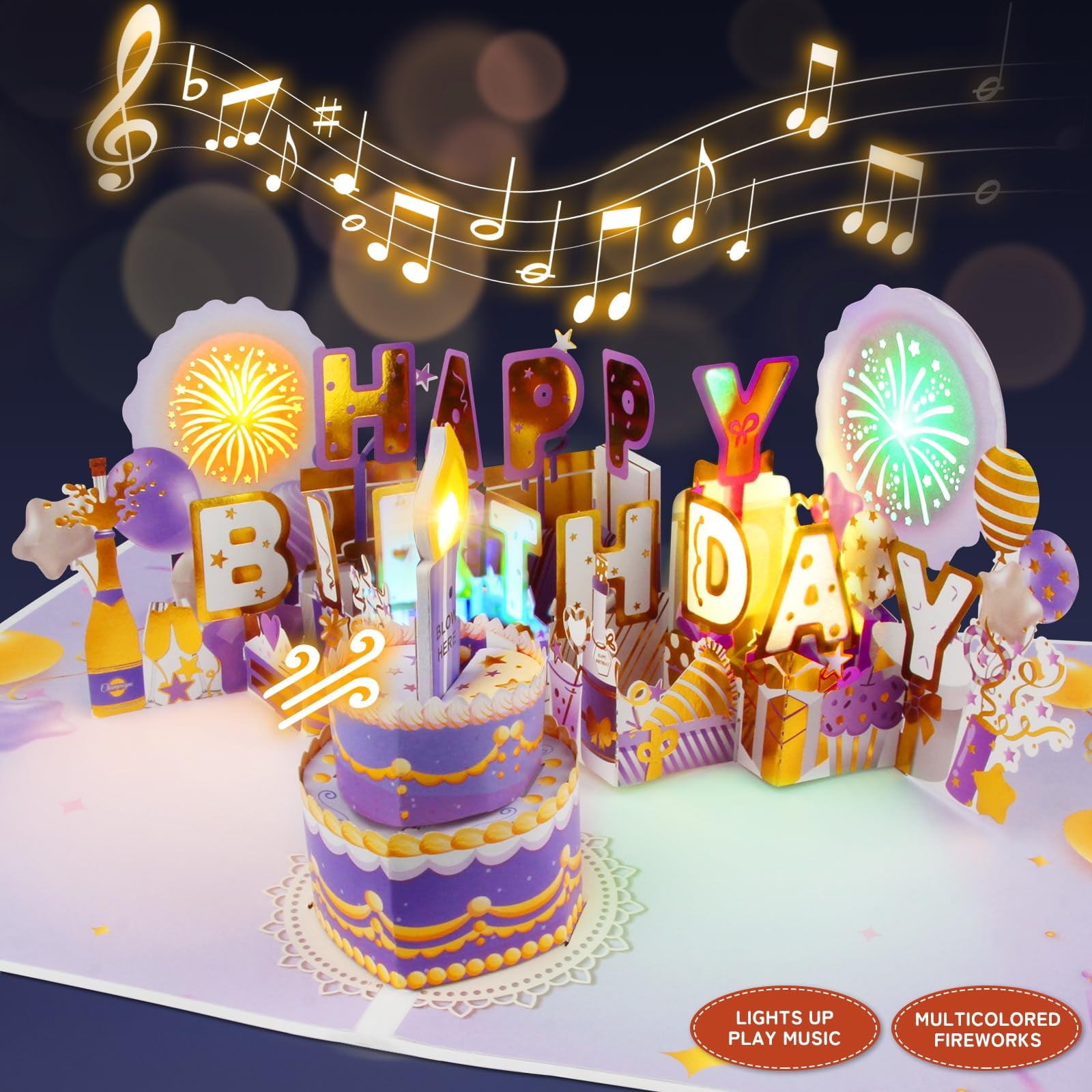 XTF2015 Firework Birthday Cards，Musical & LED Lights 3D Pop Up Birthday ...
