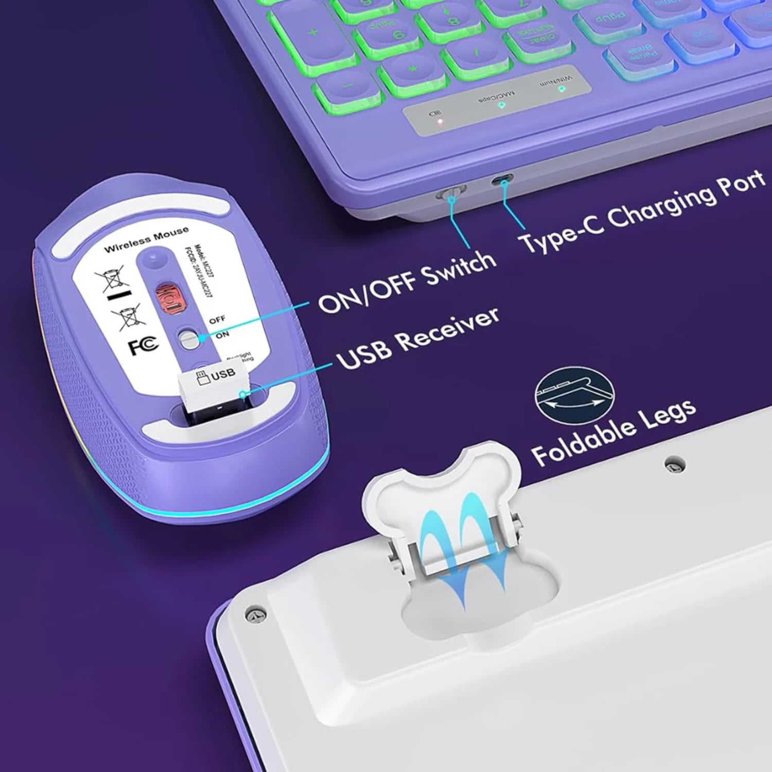 XTLHSM Rechargeable Full-Size Ergonomic Type-c Wireless Keyboard Mouse ...